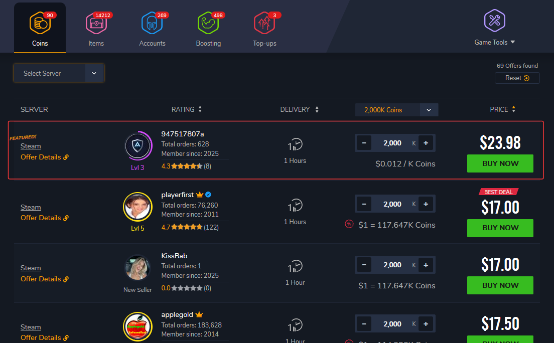 PlayerAuctions Offer Sorting Rule – PlayerAuctions Help Center