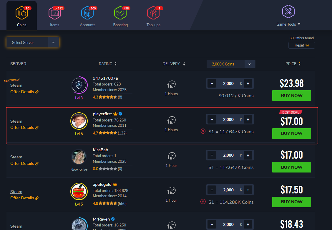 PlayerAuctions Offer Sorting Rule – PlayerAuctions Help Center